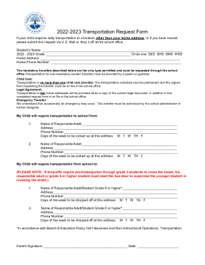 Fillable Online 2022-23 Transportation Request Form Fax Email Print ...