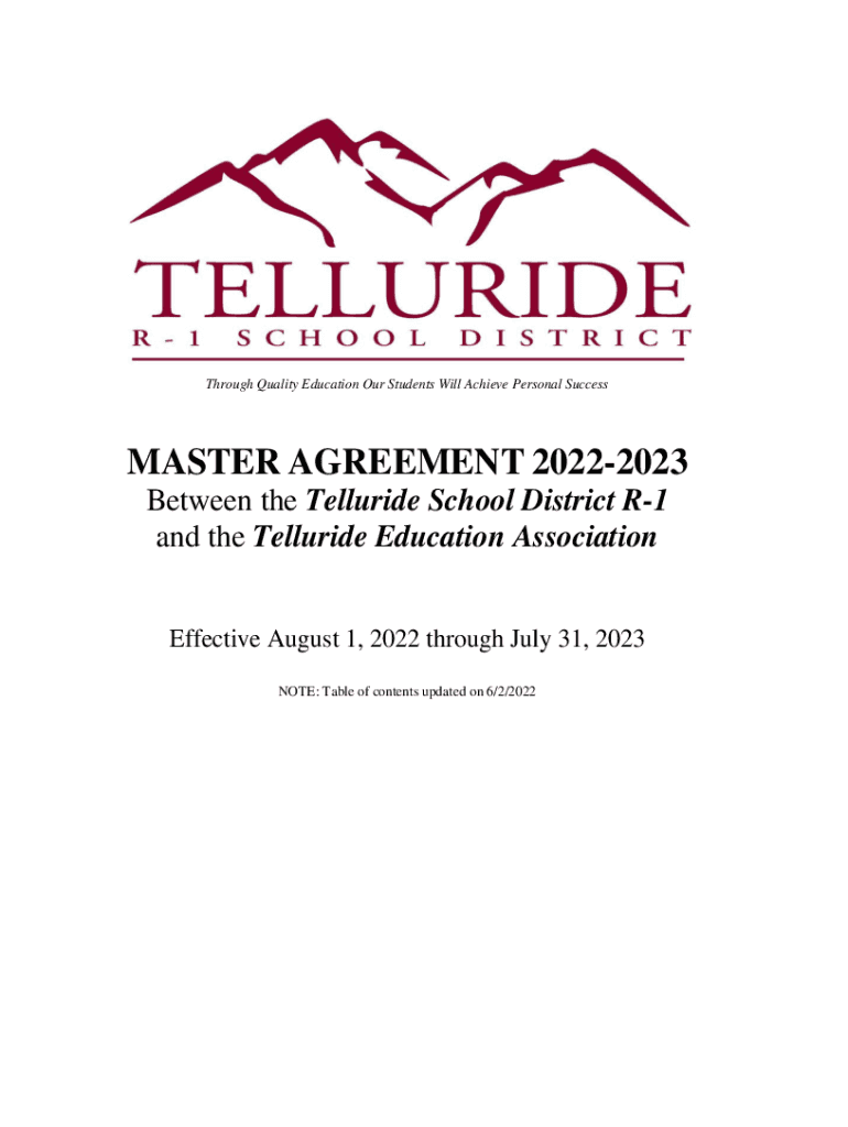 Fillable Online TSD Master Agreement - Telluride School District R-1 Fax Email Print - pdfFiller