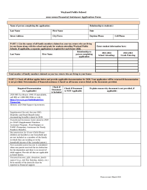 Fillable Online Wayland Public School Financial Assistance Application ...