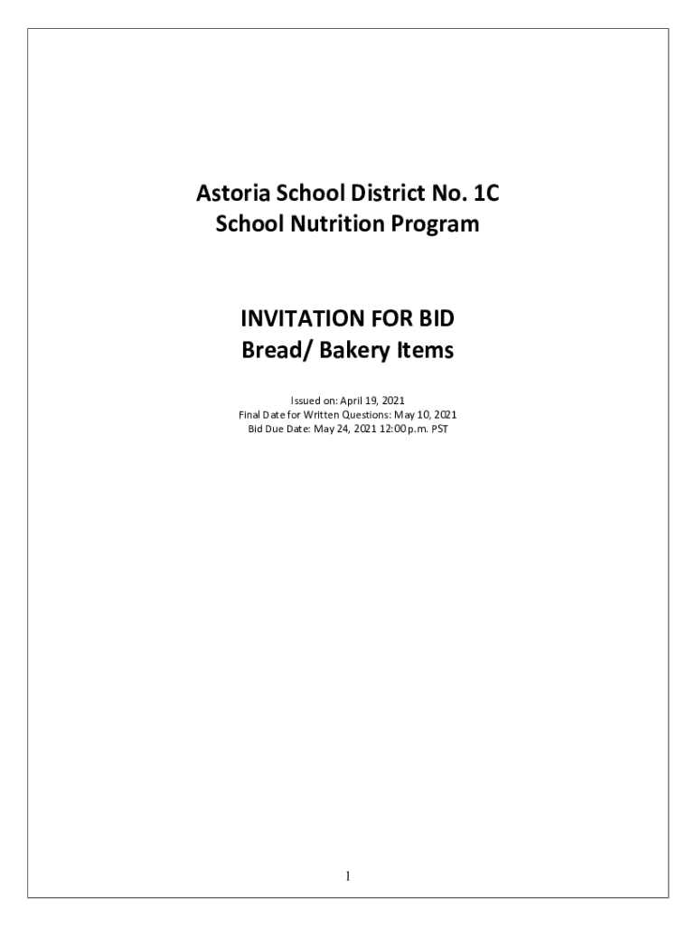 Fillable Online Astoria School District No. 1C School Nutrition Program ...