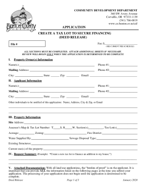 Fillable Online CREATE A TAX LOT TO SECURE FINANCING Fax Email Print ...