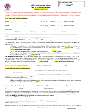 Fillable Online MMSD Approved Shared Residency Form 20-21 Fax Email ...