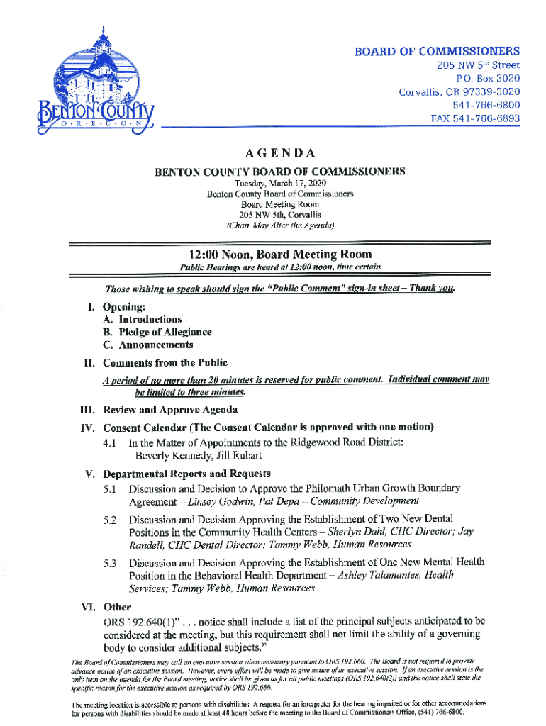 Fillable Online BOC Agenda Checklist Master - Benton County Oregon Fax ...
