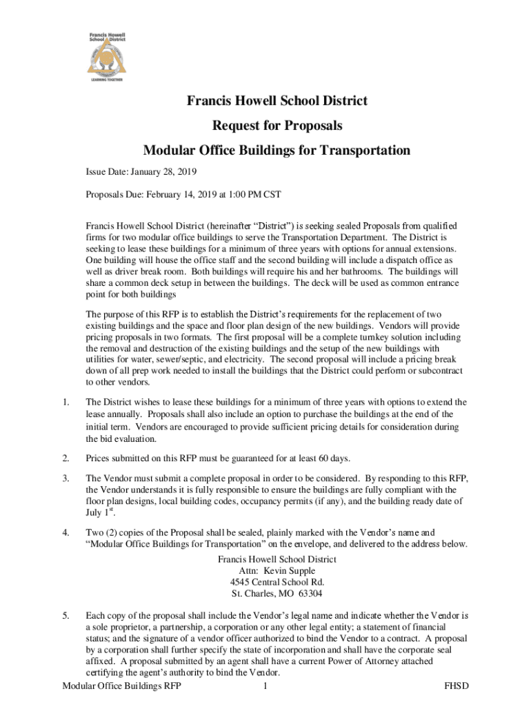 Fillable Online FHSD Request for Proposals Modular Office Buildings for Transportation Fax Email ...
