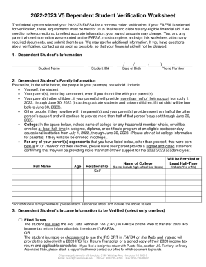 Fillable Online 2023 Dependent Student Verification Worksheet (V4/V5) Fax Email Print - pdfFiller