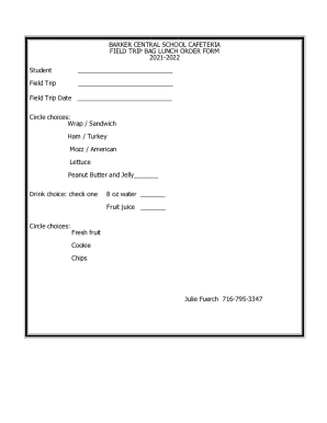 Fillable Online Teachers' Field Trip Lunch Order Form (.doc) Fax Email ...
