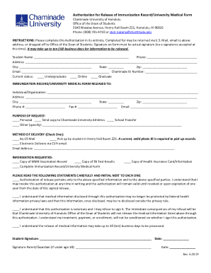 Fillable Online Authorization for Release of Immunization Record/University ... Fax Email Print ...