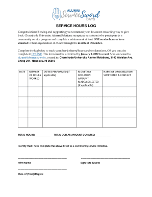 Fillable Online SERVICE HOURS LOG - Chaminade University of Honolulu Fax Email Print - pdfFiller