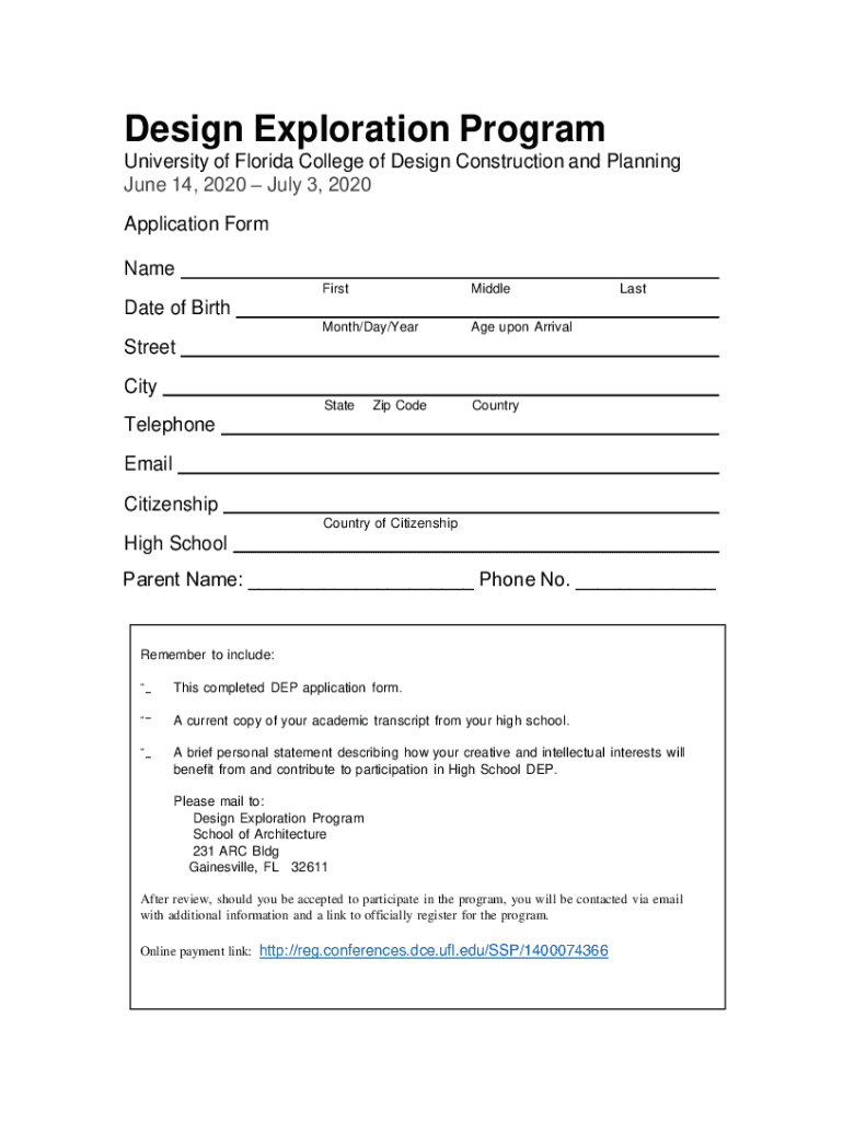 Fillable Online Summer Design Exploration ProgramSchool of Architecture Fax Email Print - pdfFiller