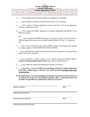 Fillable Online College Application Checklist - Ocean City School ...