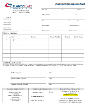 Fillable Online High School Student Dual Enrollment Registration Form Fax Email Print - pdfFiller