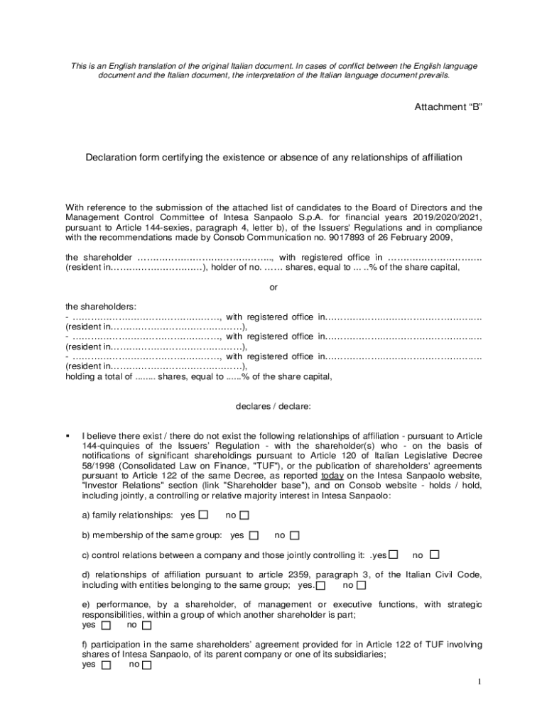 Fillable Online Attachment B Declaration form certifying the existence or ... Fax Email Print ...