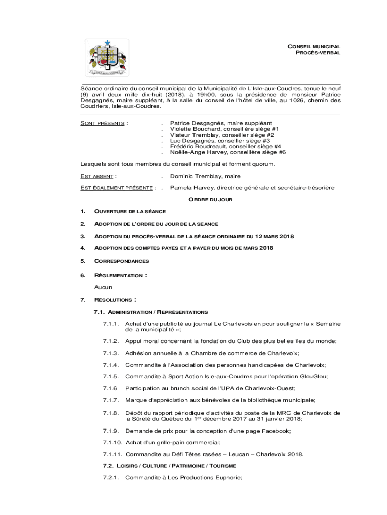 Remplissable En Ligne Sance ordinaire du conseil municipal de la Municipalit de LIsle-aux ...