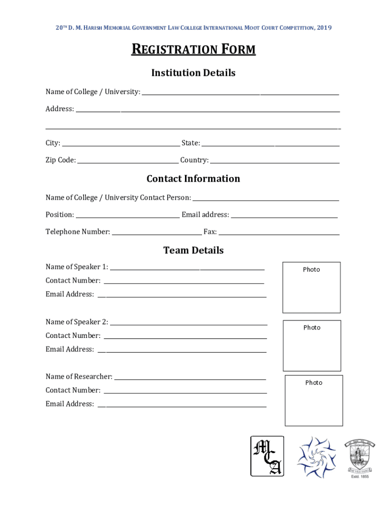 Fillable Online D.M. Harish Memorial International Moot Court ...