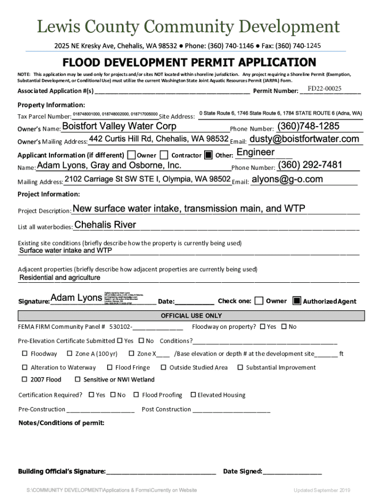 Fillable Online flood development permit application - Lewis County Fax Email Print - pdfFiller