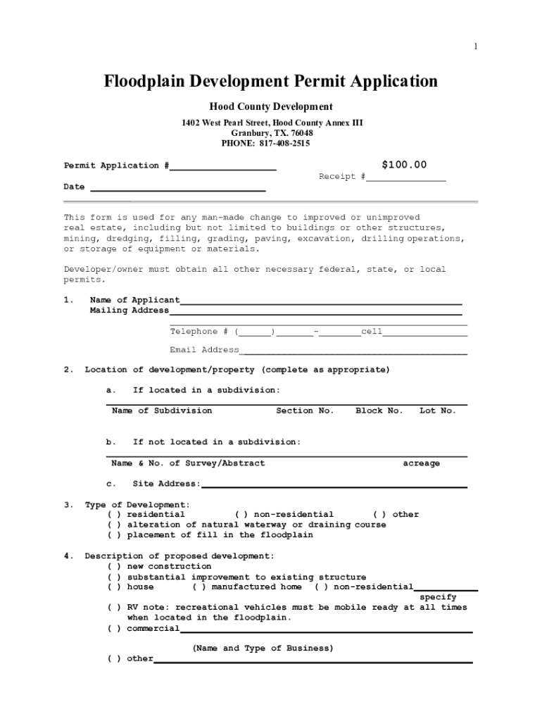 Fillable Online co hood tx Floodplain Development Permit Application ...