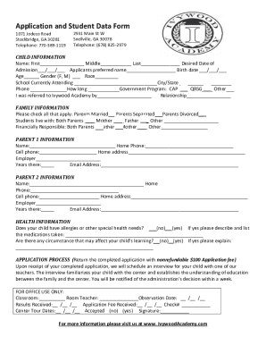 Fillable Online Application and Student Data Form Fax Email Print ...