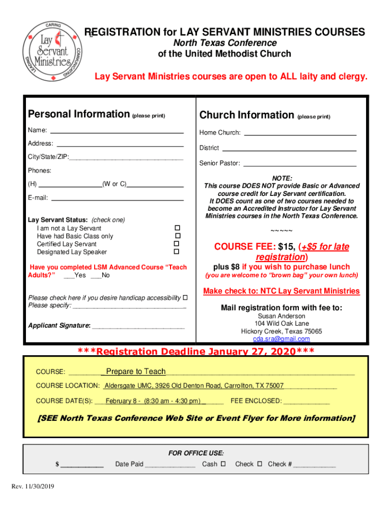 Fillable Online for LAY SERVANT MINISTRIES COURSES Fax Email Print ...