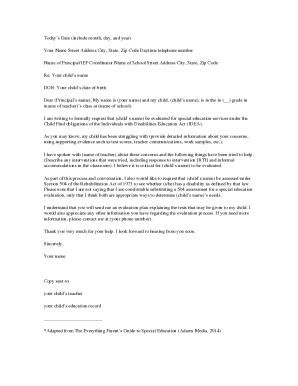 Fillable Online sample letter requesting evaluation for special ...