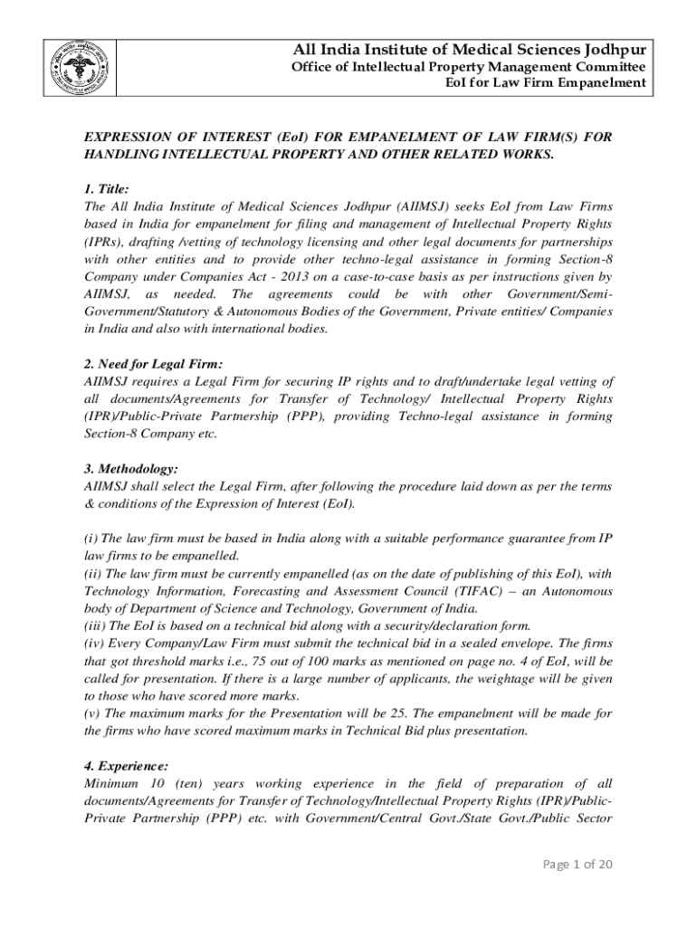 Fillable Online Expression of Interest (EOI) for Empanelment of Law Firms as ... Fax Email Print ...