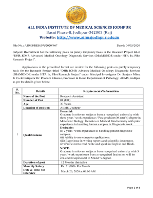 Fillable Online AIIMS Jodhpur Diagnostics/Molecular Genetics Project ...