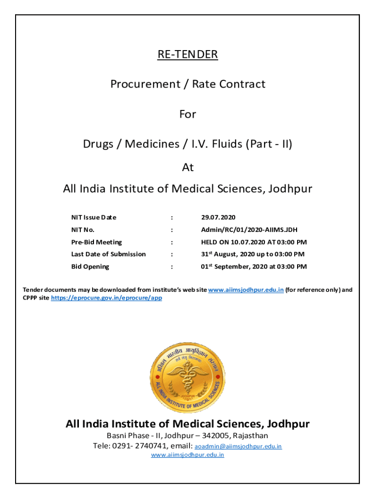 Fillable Online RE-TENDER Procurement / Rate Contract For Drugs ... Fax ...