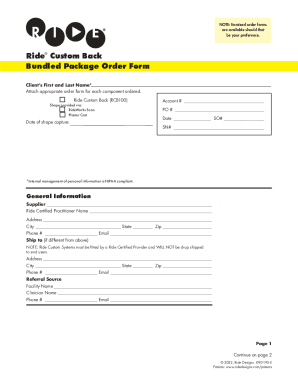 Fillable Online Ride Custom Back Bundled Package Order Form Fax Email ...