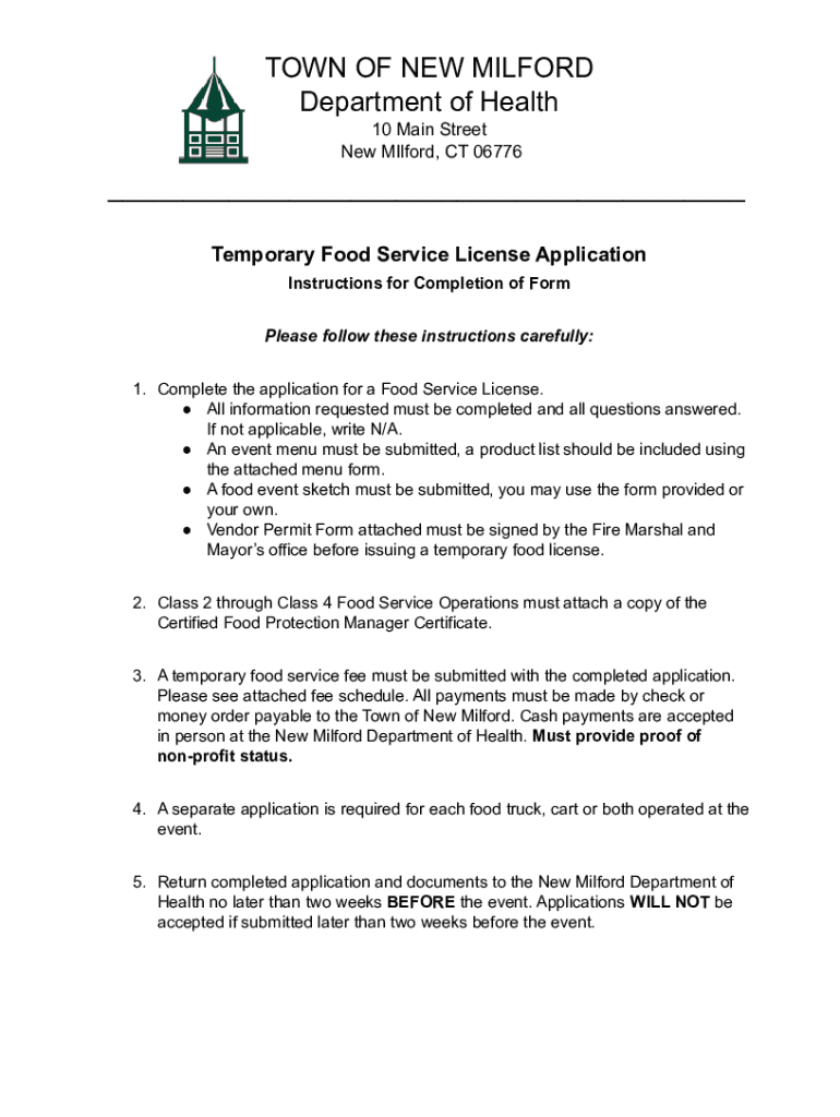 Fillable Online Health Department Permit Application Forms, New Milford ...