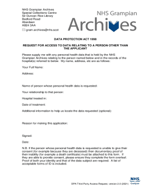Fillable Online NHS Grampian Archives - Third Party Access Request Form ...