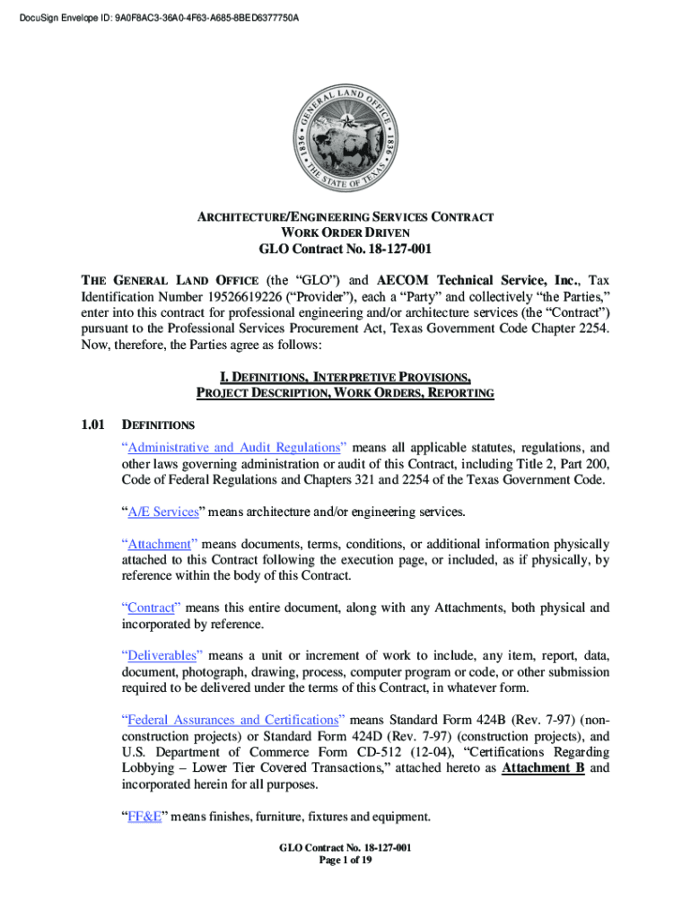 Fillable Online GLO Contract No. 18-127-001 THE GENERAL LAND OFFICE ...
