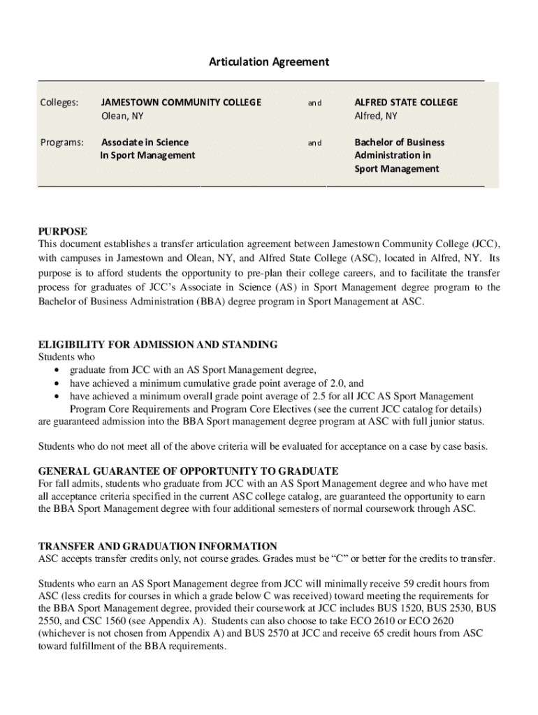 Fillable Online JCC and Alfred State announce transfer agreement Fax ...