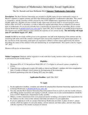 Fillable Online math sci ccny cuny Department of Mathematics Internship ...