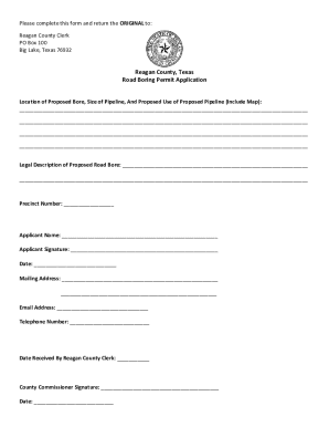 Fillable Online Reagan County, Texas Road Boring Permit Application Fax ...