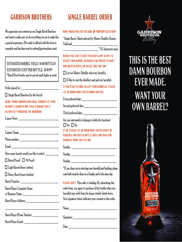 Fillable Online GAR-0043 Single Barrel Order Form06.07.19.indd Fax ...