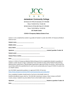 Fillable Online JCC Health Center COVID-19 Medical Deferral Form Fax ...