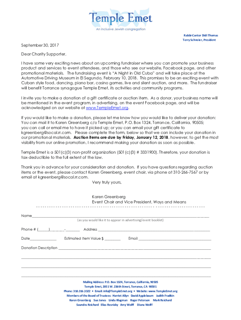 Fillable Online Temple Emet (letterhead) - ShulCloud Fax Email Print ...