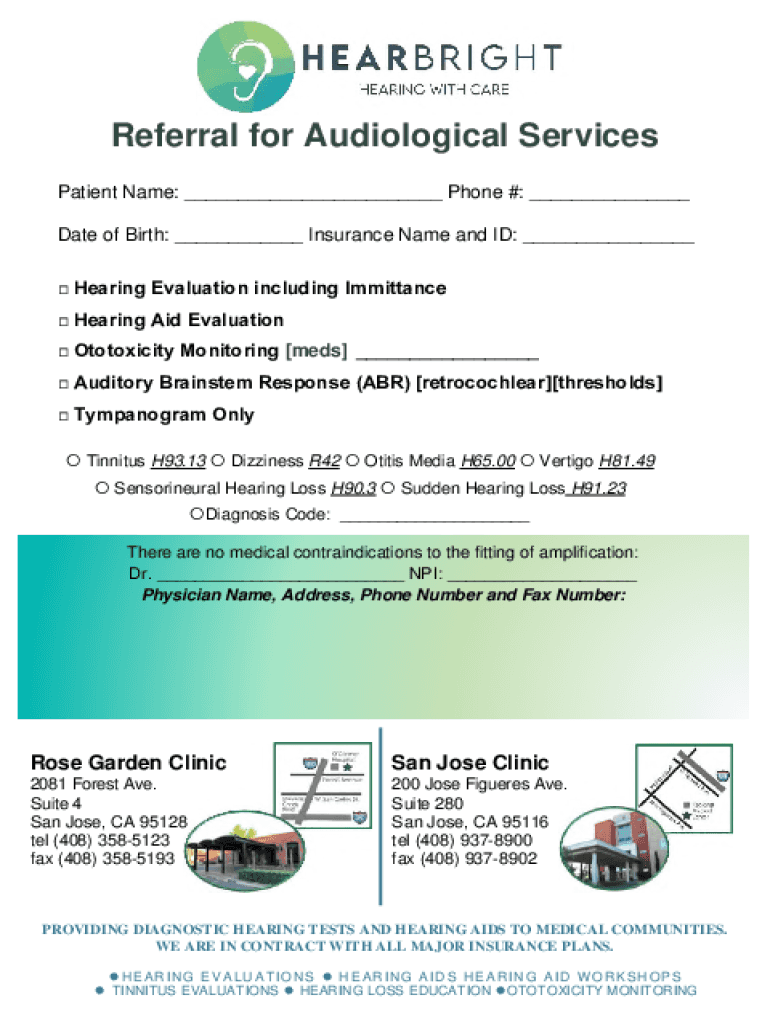 Fillable Online Referral Form for Audiology Services School-Based ...