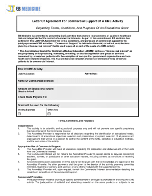 Fillable Online Letter Of Agreement For Commercial Support Of A CME ...