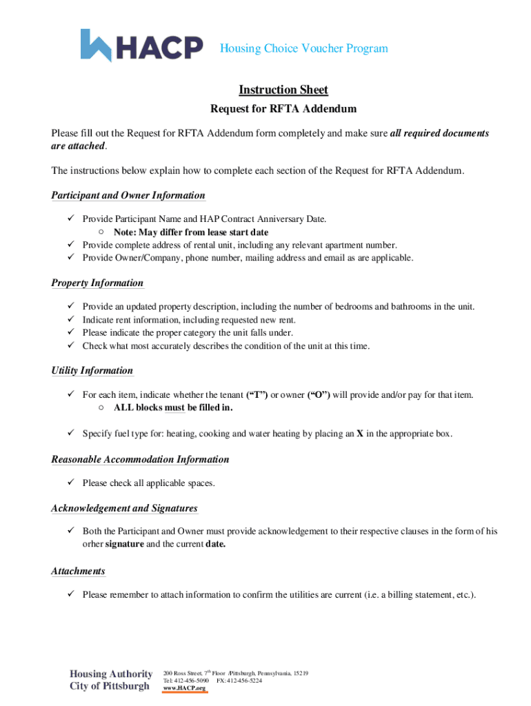 Fillable Online Instruction Sheet - Request for RFTA Addendum Fax Email ...