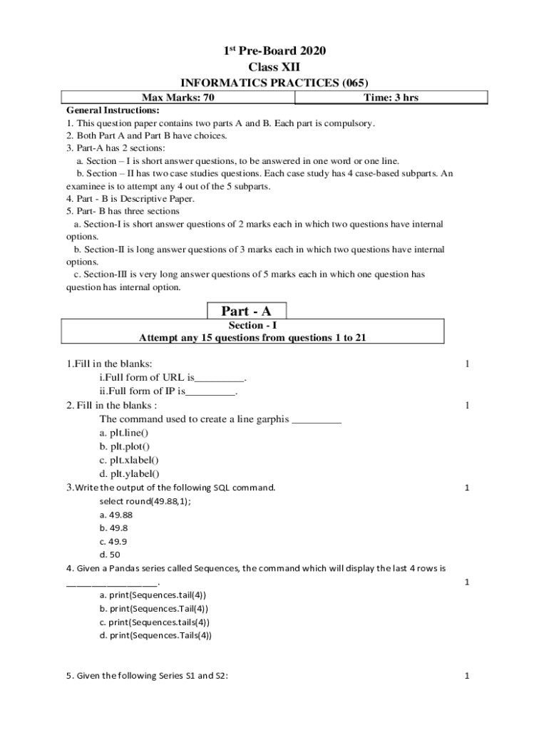 Fillable Online Informatics Practices-Sample question paper cbse 12th ...