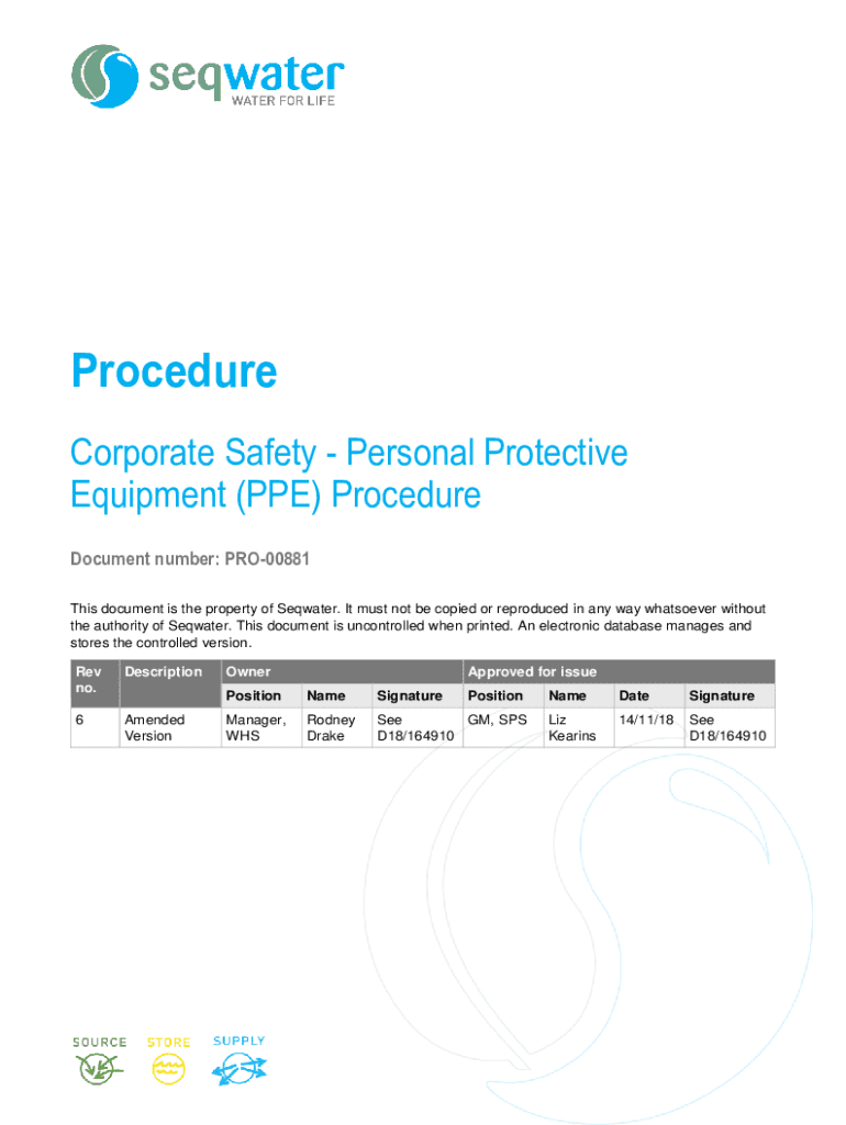 Fillable Online Corporate Safety - Personal Protective Equipment (PPE ...