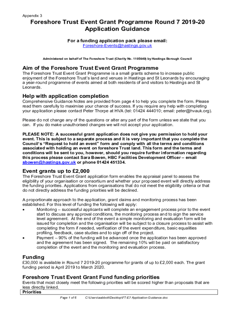 Fillable Online Foreshore Trust Event - Round 7 Application Guidance Fax Email Print - pdfFiller