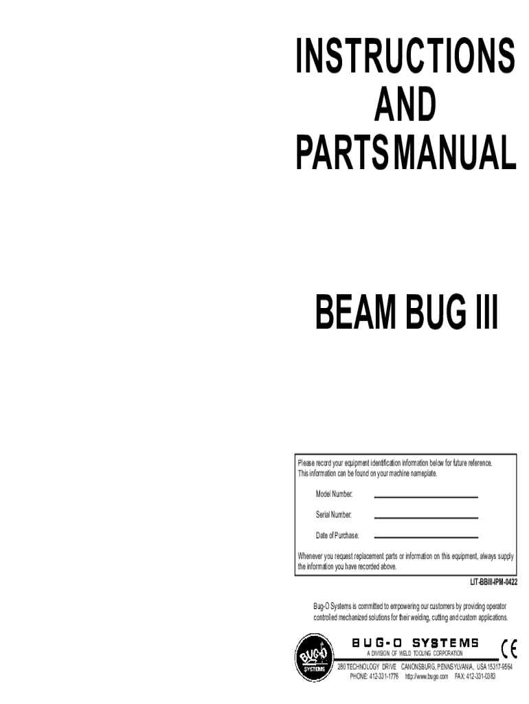 Fillable Online BEAM BUG III INSTRUCTIONS AND PARTS MANUAL Fax Email ...