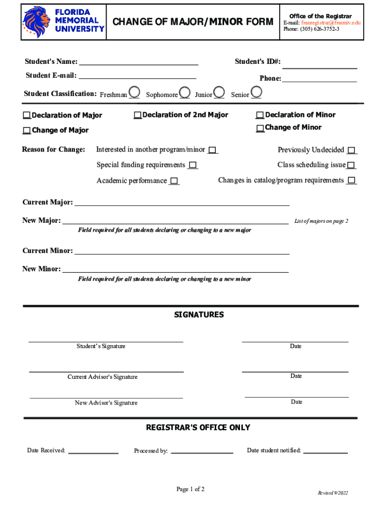 Fillable Online DECLARATION OF MAJOR/CHANGE OF MAJOR FORM Fax Email Print - pdfFiller