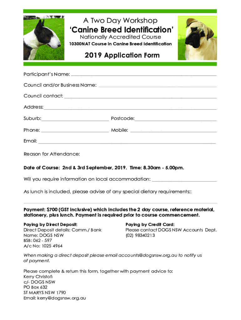 Fillable Online Confirmation Dog Show Entry Form $ 5.00 Per Dog ...