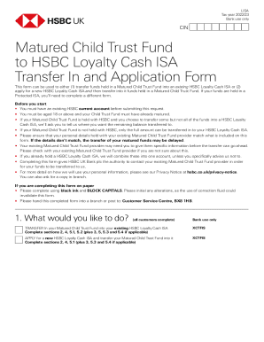 Fillable Online Matured Child Trust Fund to HSBC Loyalty Cash ISA ...