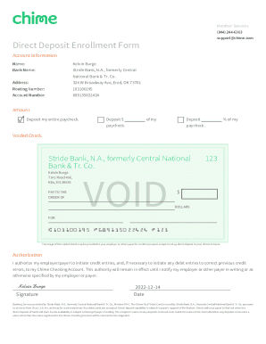 Fillable Online Direct Deposit Enrollment FormChime Fax Email Print - pdfFiller
