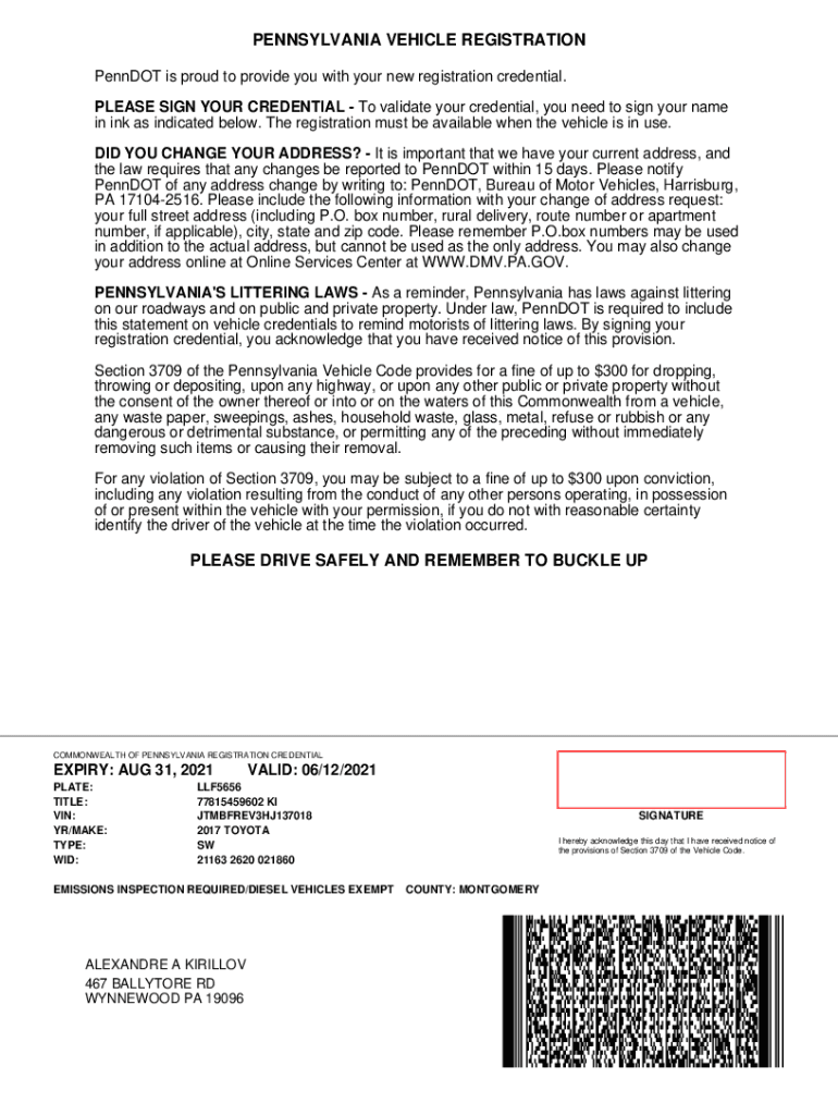 Fillable Online Motor Vehicle Information for New Residents - PA DMV ...