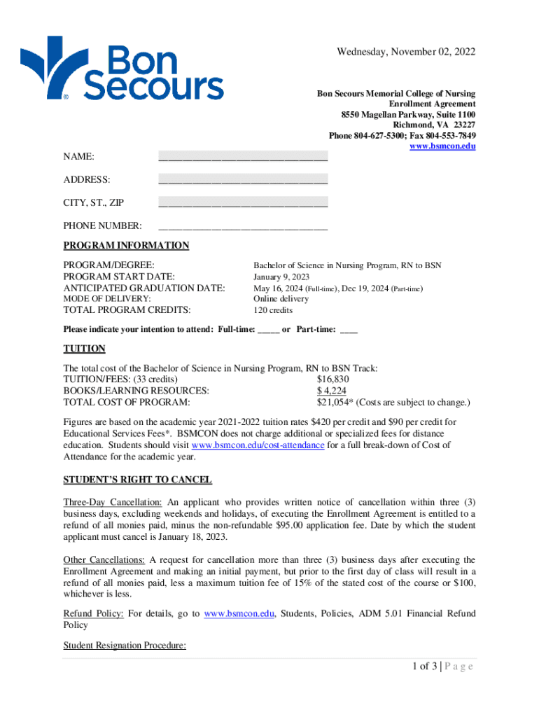Fillable Online SAMPLE ENROLLMENT AGREEMENT Fax Email Print - pdfFiller