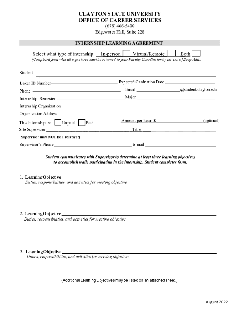 Fillable Online Off-Campus Internship Agreement Form Fax Email Print - pdfFiller